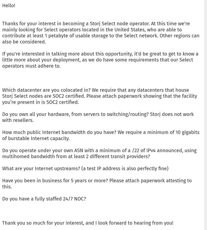 Requirements for Becoming a Storj Select Node Operator - Node Operators - Storj Community Forum ...