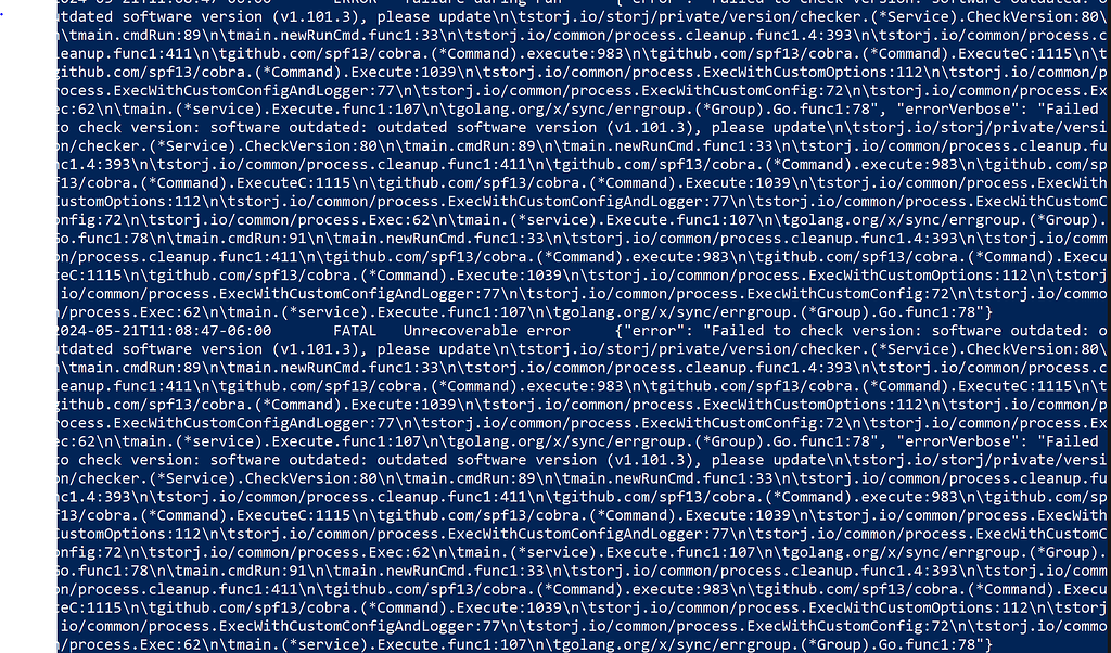 "error": "Failed to check version: software outdated: - troubleshooting ...